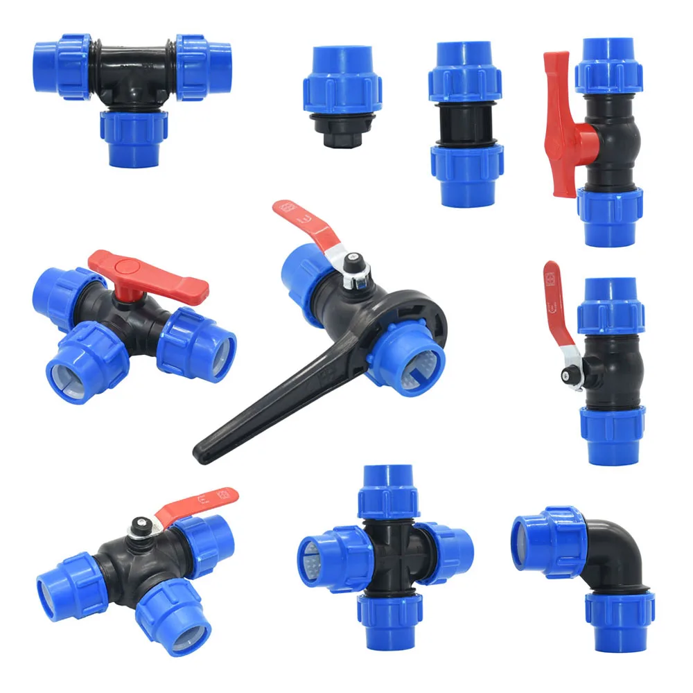 20/25/32/40/50/63mm Plastic PE Tube Tap Connector Tee Water Splitter ...