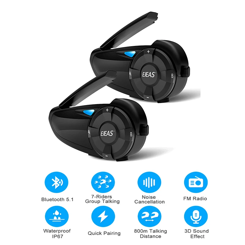 Ejeas Q7 Bluetooth 5.0 impermeável motocicleta Intercom Headset Up To 7 ...