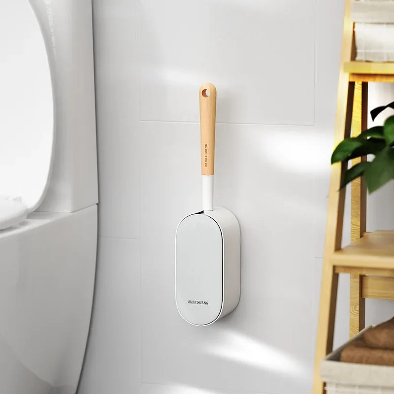 Wood-Handle-Toilet-Brush-with-Holder-Curved-Design-Angled-Cleaning ...