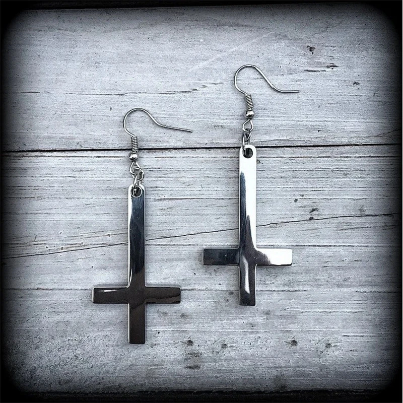 Inverted Cross Earrings Church of Satan Temple Earrings Gothic Upside ...