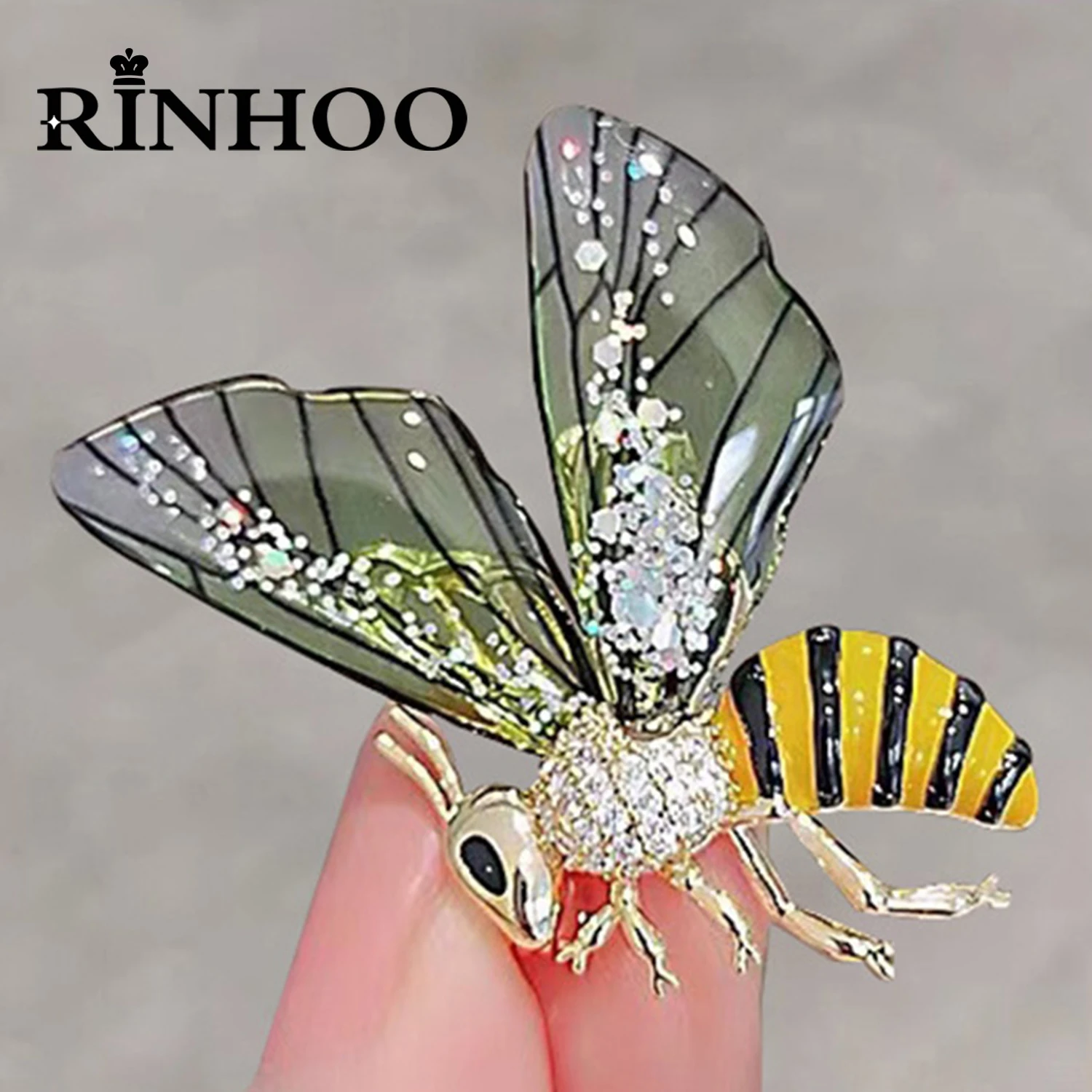 Rinhoo Fashion Transparent Acrylic Wings Bee Brooches For Women Shiny ...