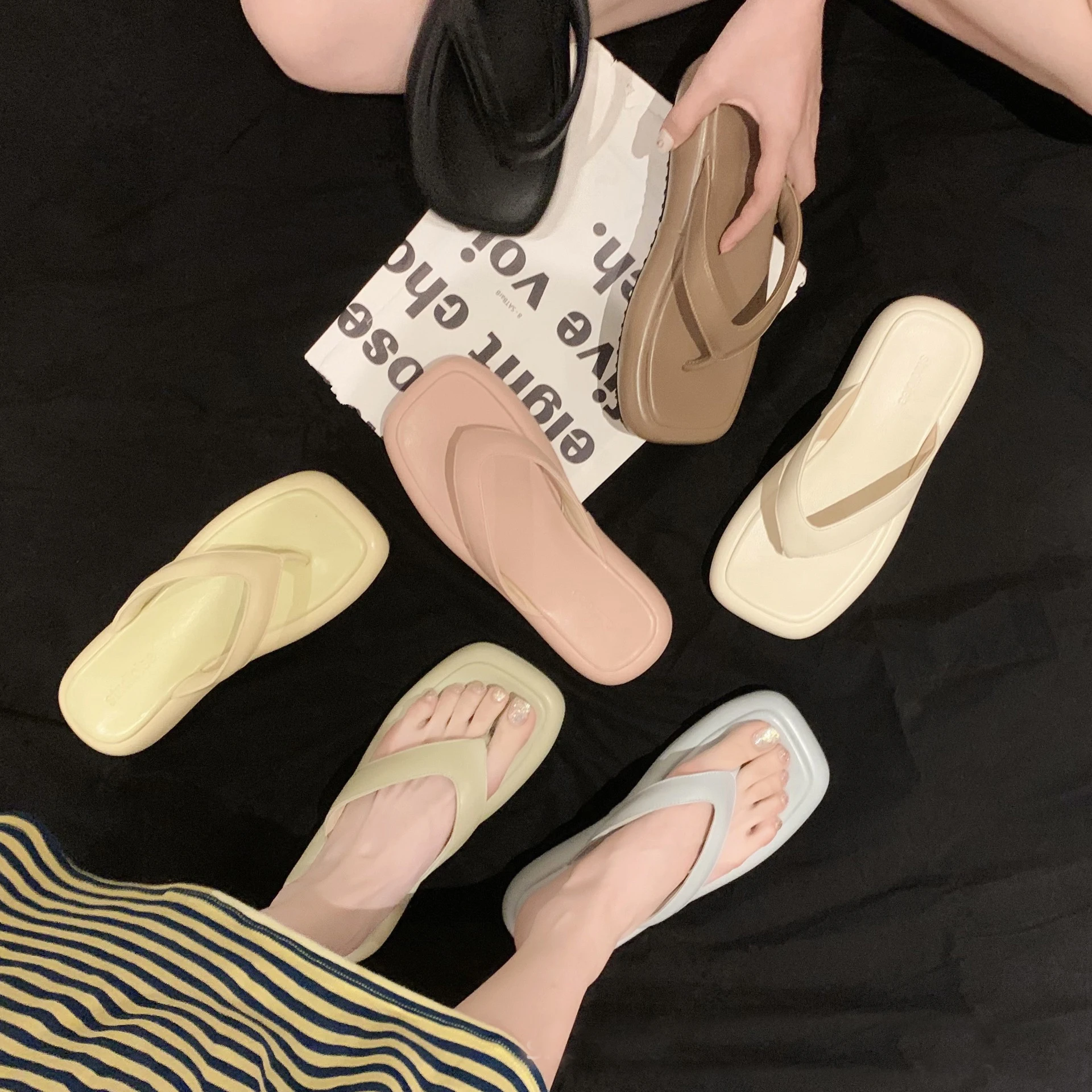 new-casual-design-pink-leather-flip-flops-women-candy-color-platform ...