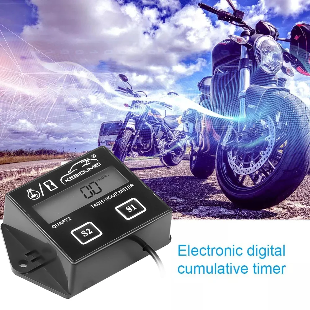 Digital Tachometer Engine Tach Hour Meter Lcd Display Inductive ...