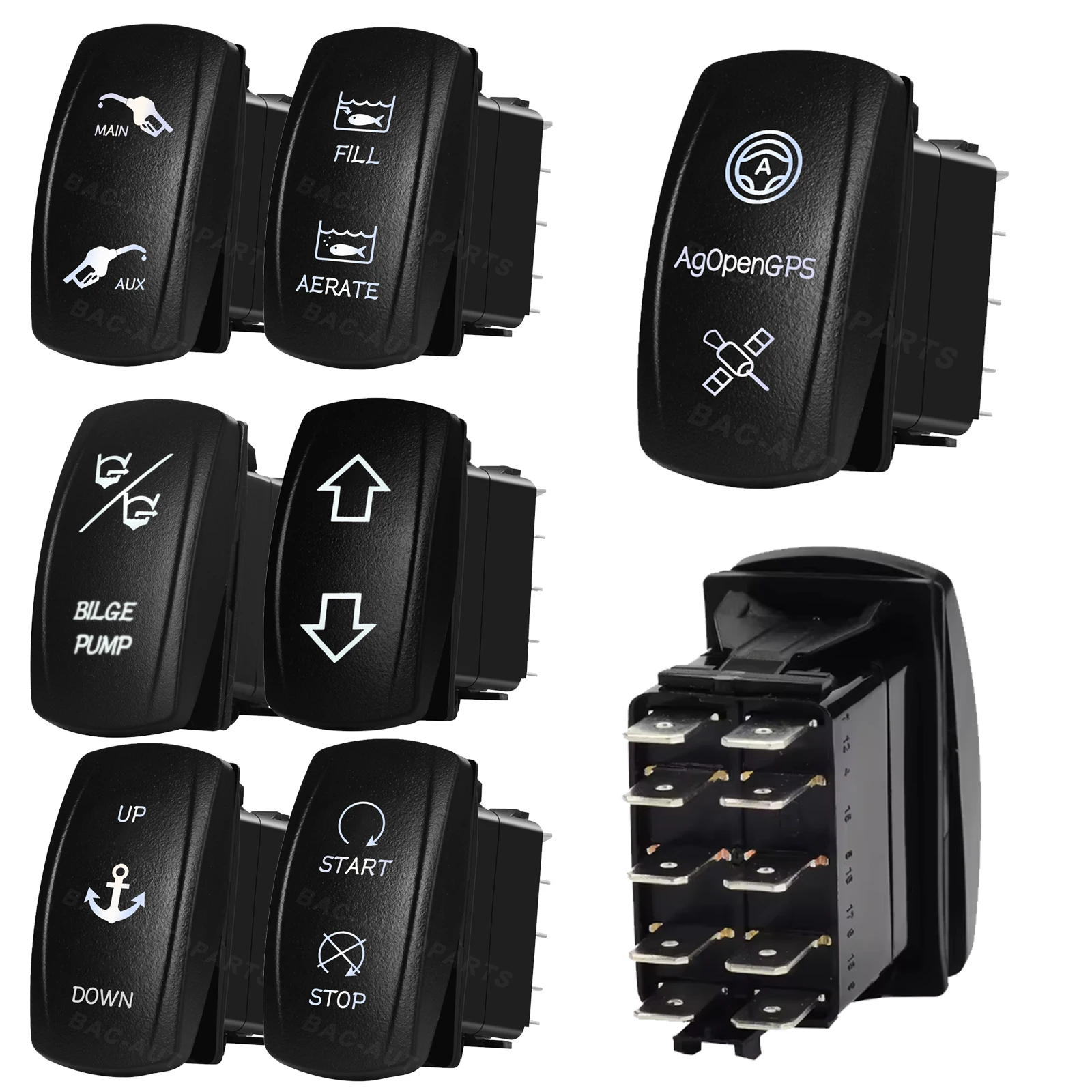 Marine Universal 10Pin Rocker Switch ON-OFF-ON Latching/Momentary for ...
