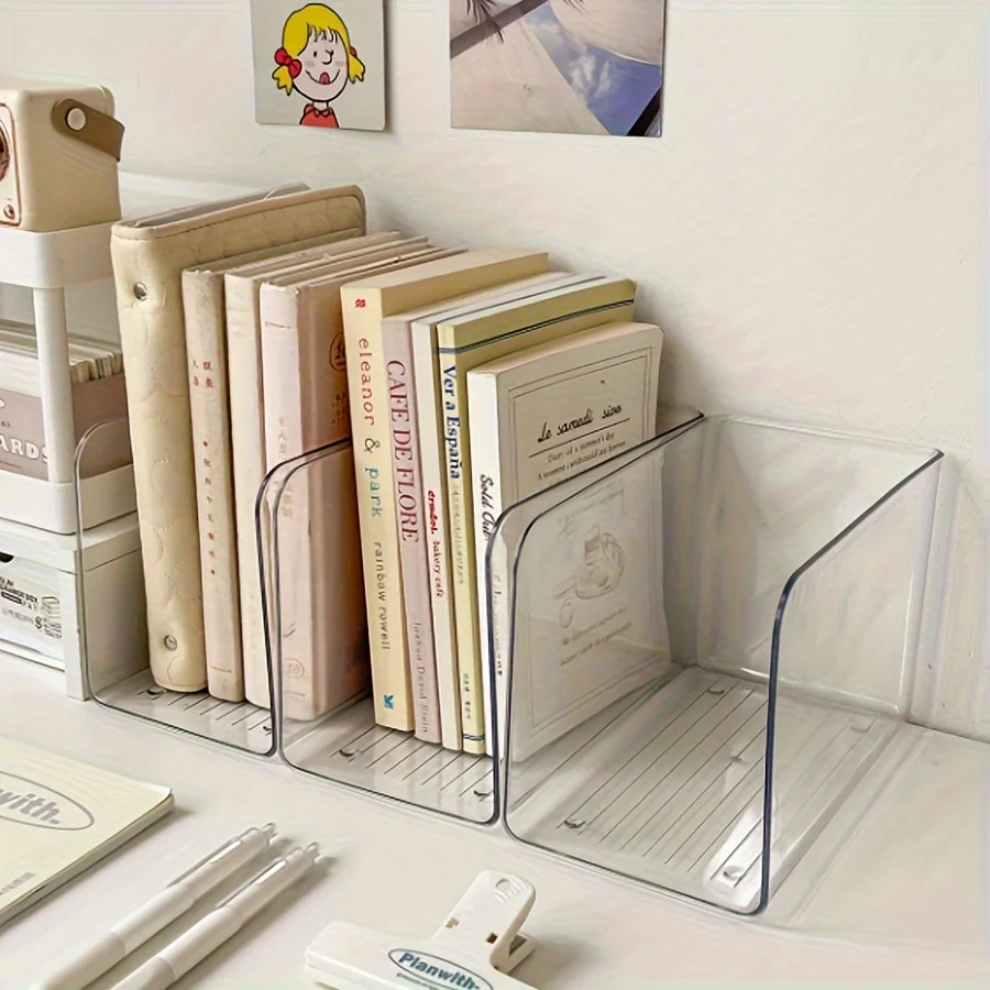 1pc Plastic Book Stand Organizer with Multiple Compartments - Clear ...