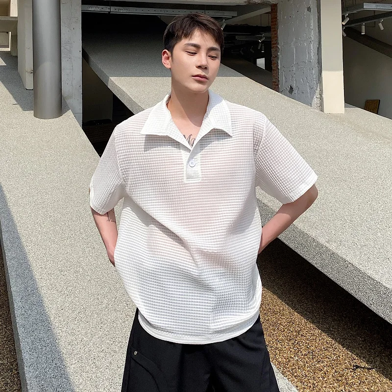 Told Tale Sexy Men's Mesh Hollow Out Polo Shirts Male Long Sleeve ...