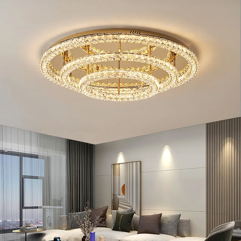 Luxo moderno led regulável lustre foyer luzes de teto cristal lustre ...