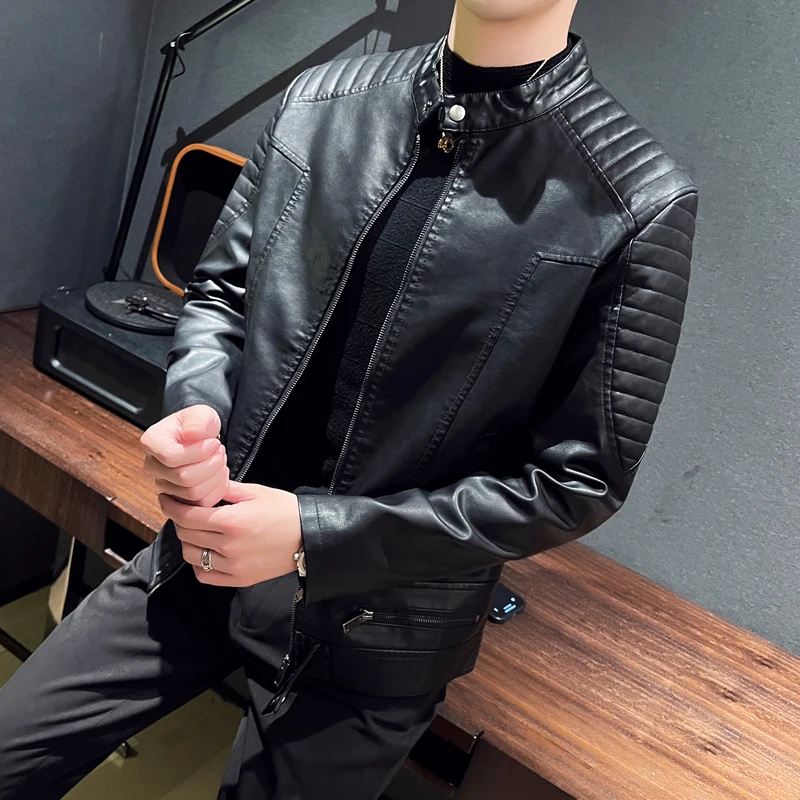 Men's Jackets Autumn Winter Warm Black Mens Slim 2023 PU Leather Jacket ...