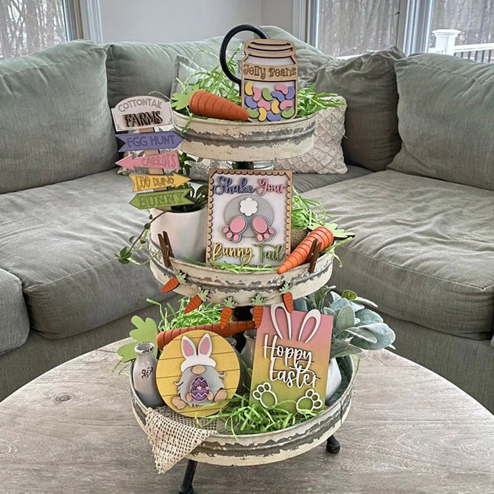 Easter Tiered Tray Decorations Spring Table Wooden Sign Decoration ...