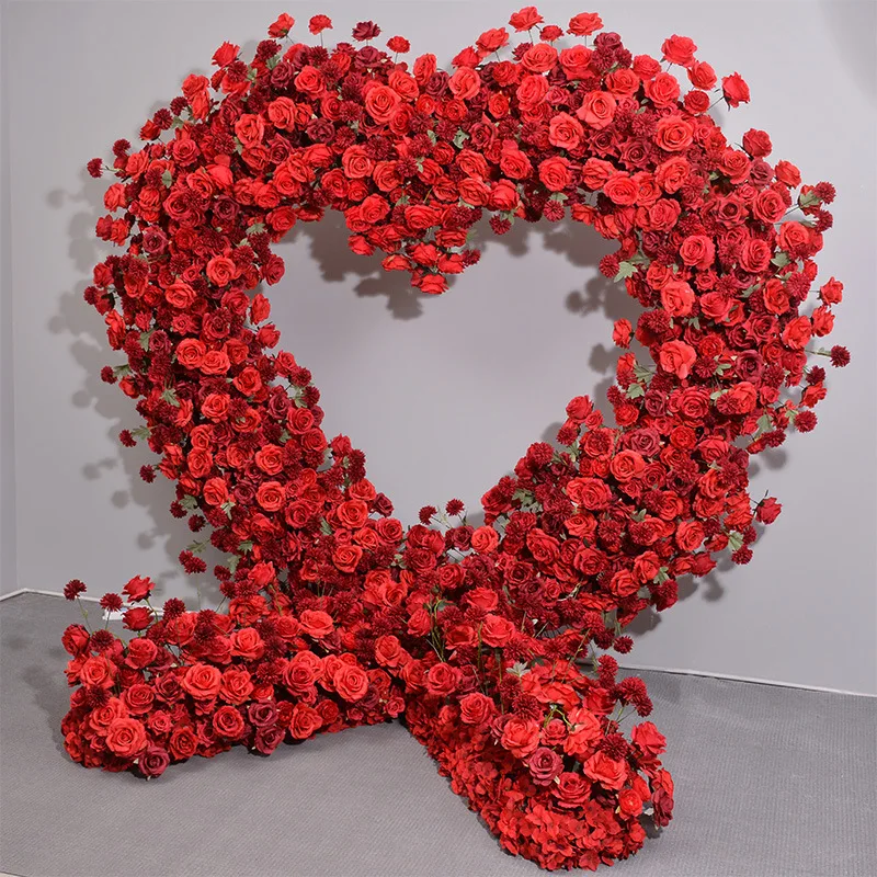 Luxury Heart Shape Pure red 5D Rose Hydrangea Flower Row Add Wedding ...