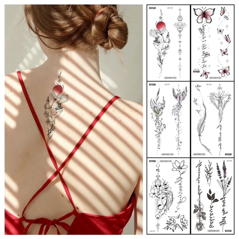 Disposable-Adult-Back-Tattoo-Temporary-Flowers-Butterfly-Dandelion-Daisy-Letters-Sticker ...