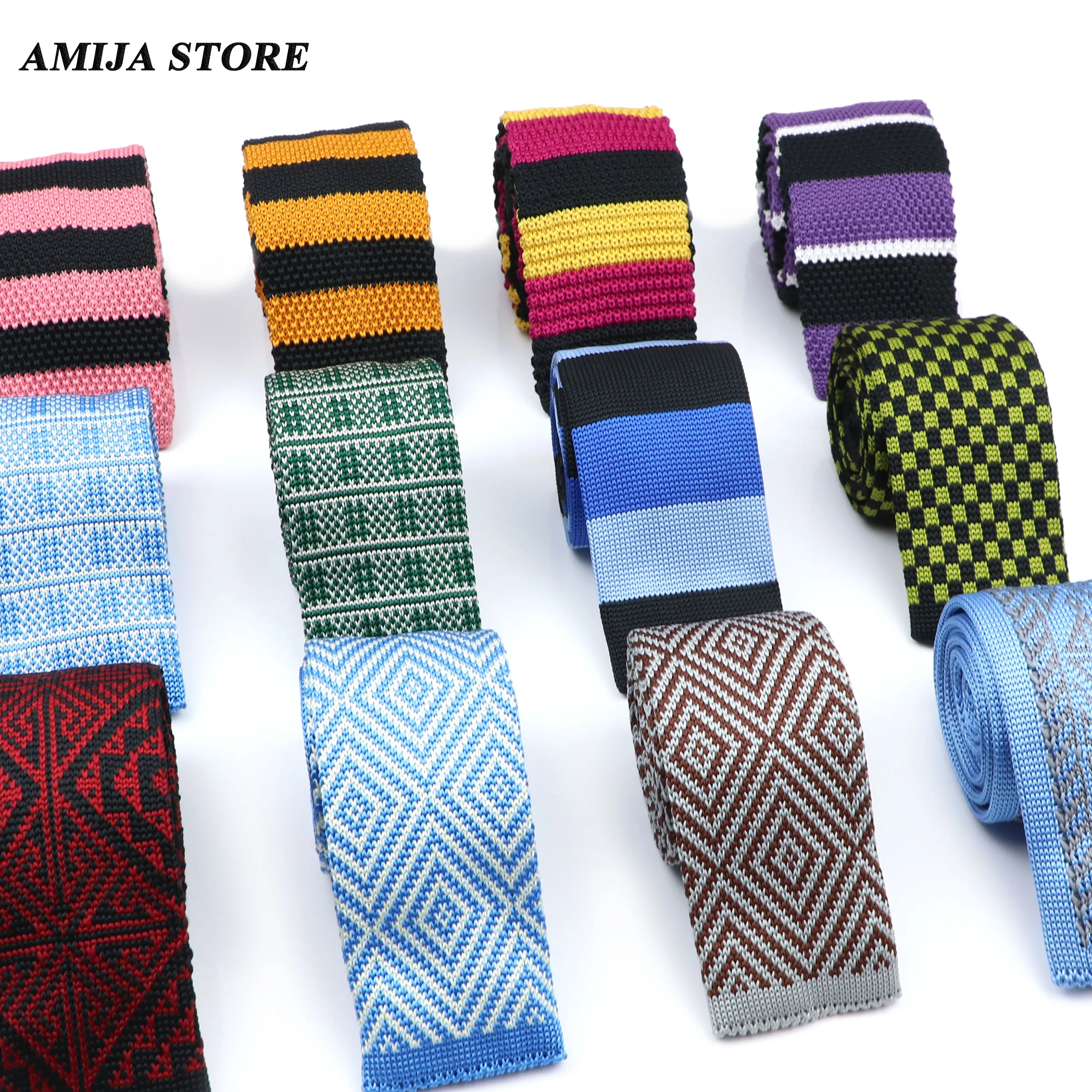 Gentleman Style Men's Knit Tie Slim Knitted Print Striped Flower ...