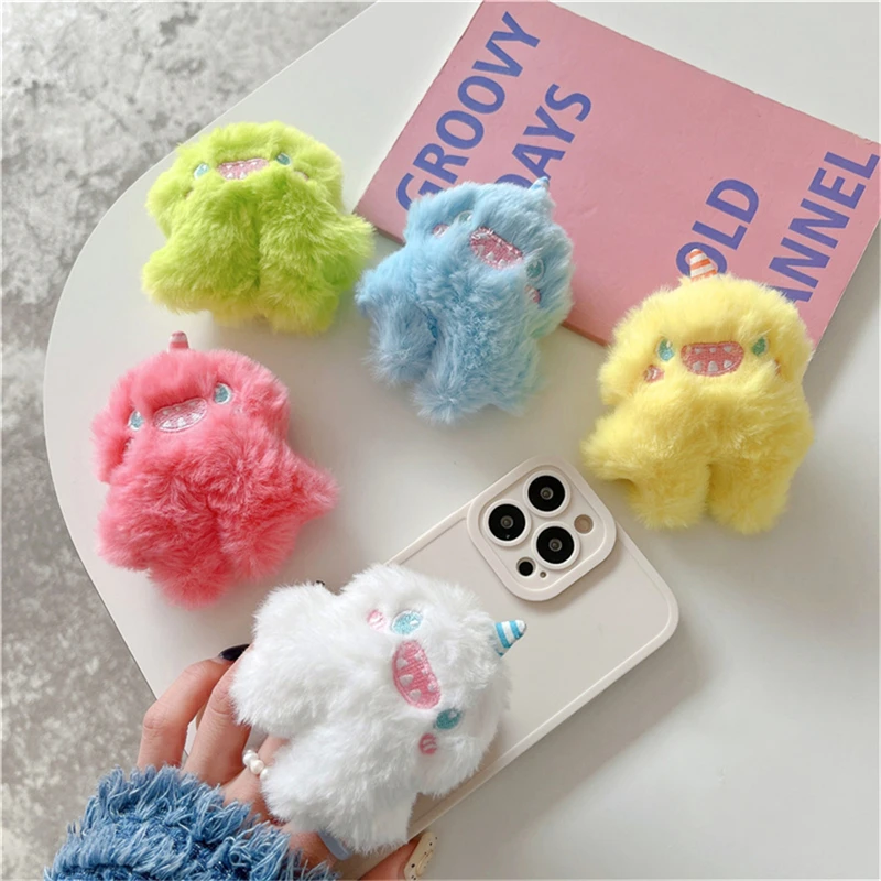 Ins Cute 3d Fuzzy Plush Monster Bracket | Mobile Phone Finger Holder ...