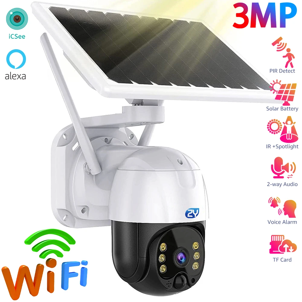 3MP Wifi Solar Camera PIR Human Detect Battery IP Camera Two Way Audio ...