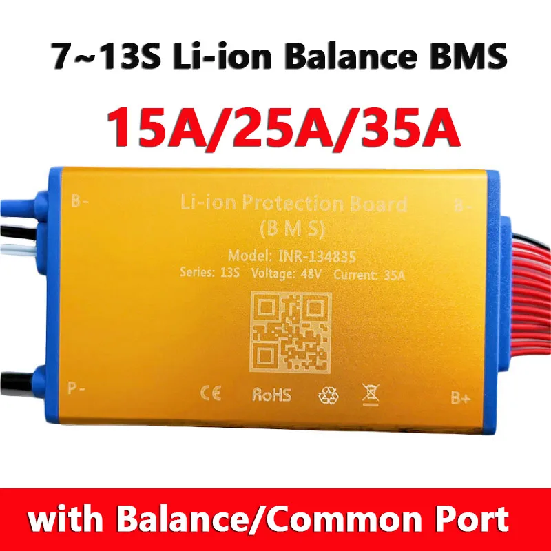 Gold Color 15-35A Li ion BMS PCM PCB with Heat Sensor 7-13S Protection ...