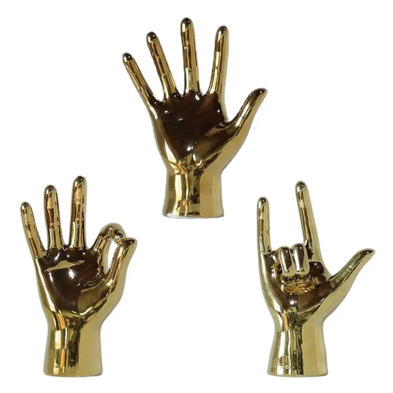 Gold Hand Sculpture Decor Nordic Gesture Finger Figurine Gold Plating ...