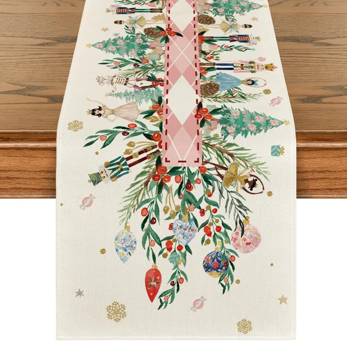 Christmas Nutcracker Floral Holly Linen Table Runner Table Decor Winter ...