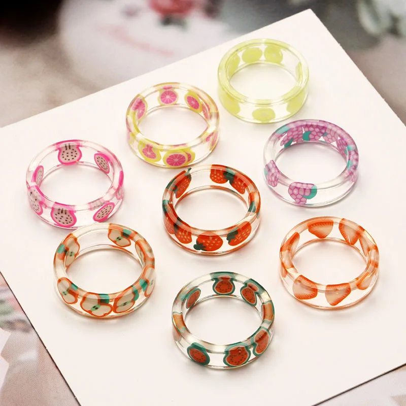 2022-INS-Clear-Fruit-Resin-Ring-for-Woman-Korea-Cute-Colorful-Ring-Set ...