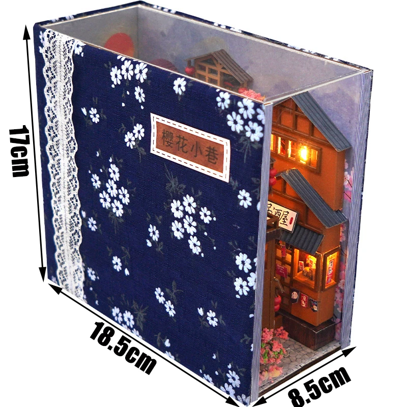 DIY Book Nook Shelf Insert Kits Miniature Dollhouse With Furniture Room Box Cherry Blossoms ...