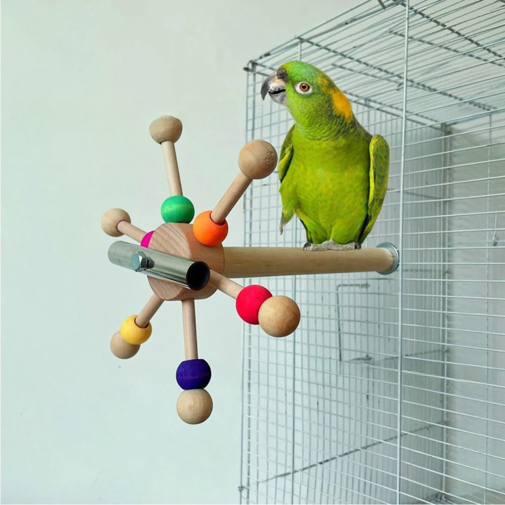 Perch-Toy-With-Rotating-Balls-Parrot-Foraging-Toy-Wood-Bird-Stand ...