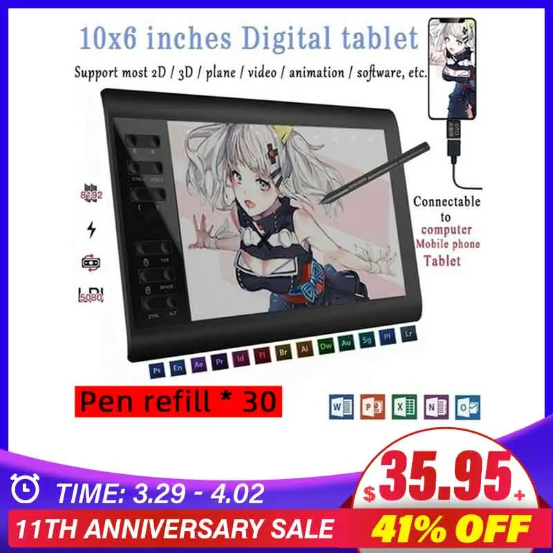 10-6-Graphics-Tablet-8192-Levels-Graphic-Drawing-Tablet-Digital-Tablet ...