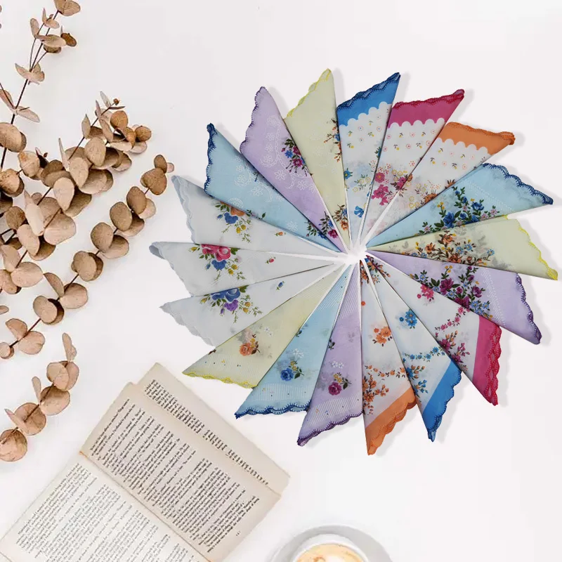 Retro-Floral-Printed-Handkerchief-Women-s-Wavy-Edge-Cotton ...