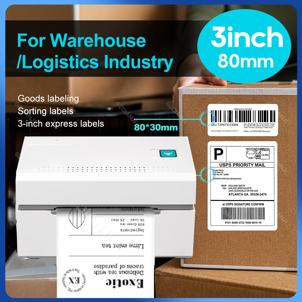 3inch-Shipping-Label-Printer-Address-Thermal-Label-Printer-80mm-Barcode ...