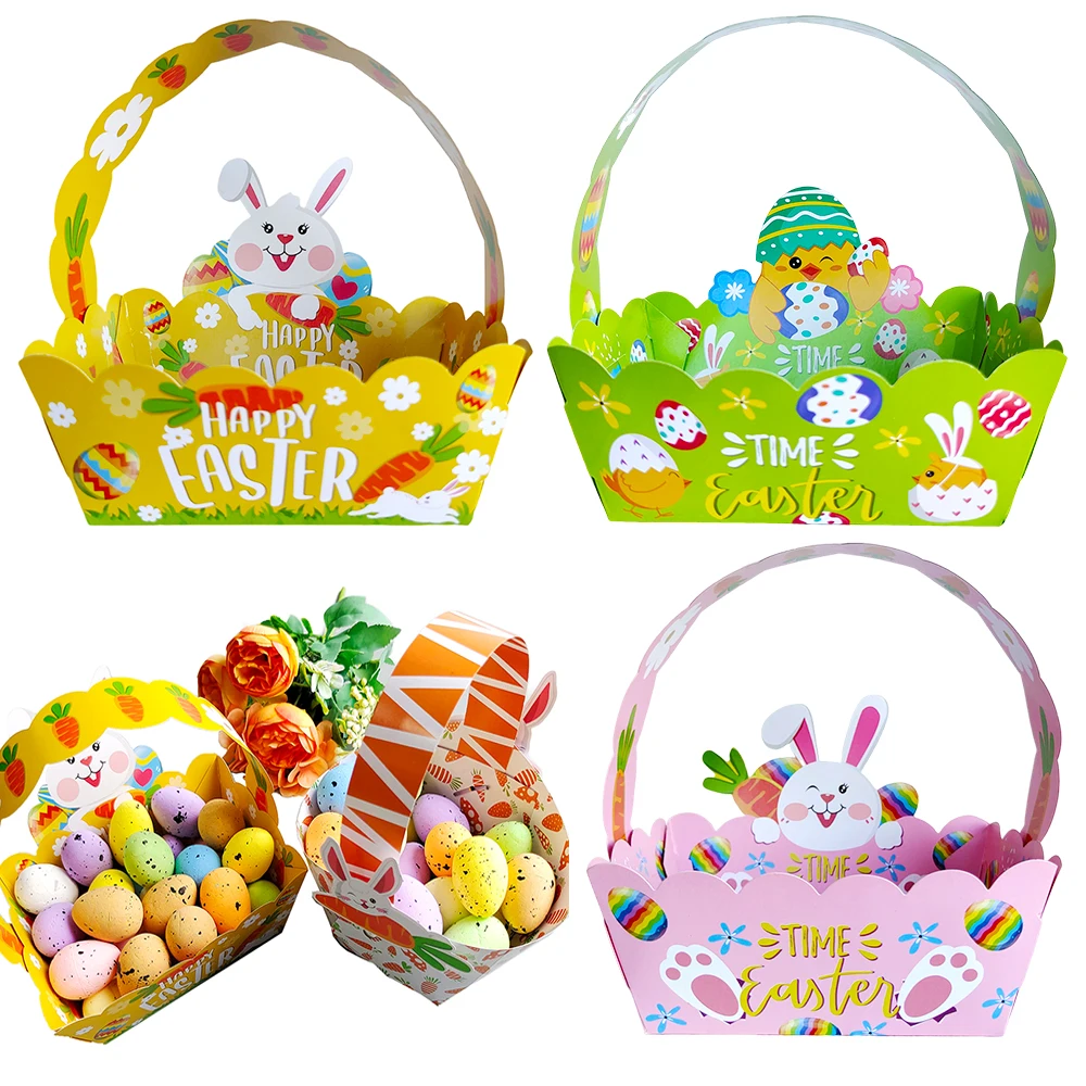 4Pcs Easter Eggs Basket Cartoon Rabbit Chick Paper Basket Easter ...