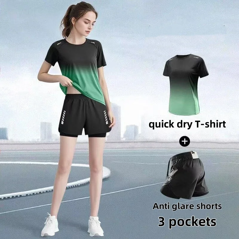 Women's sportswear set, running shorts, T-shirt, yoga wear, thin ...