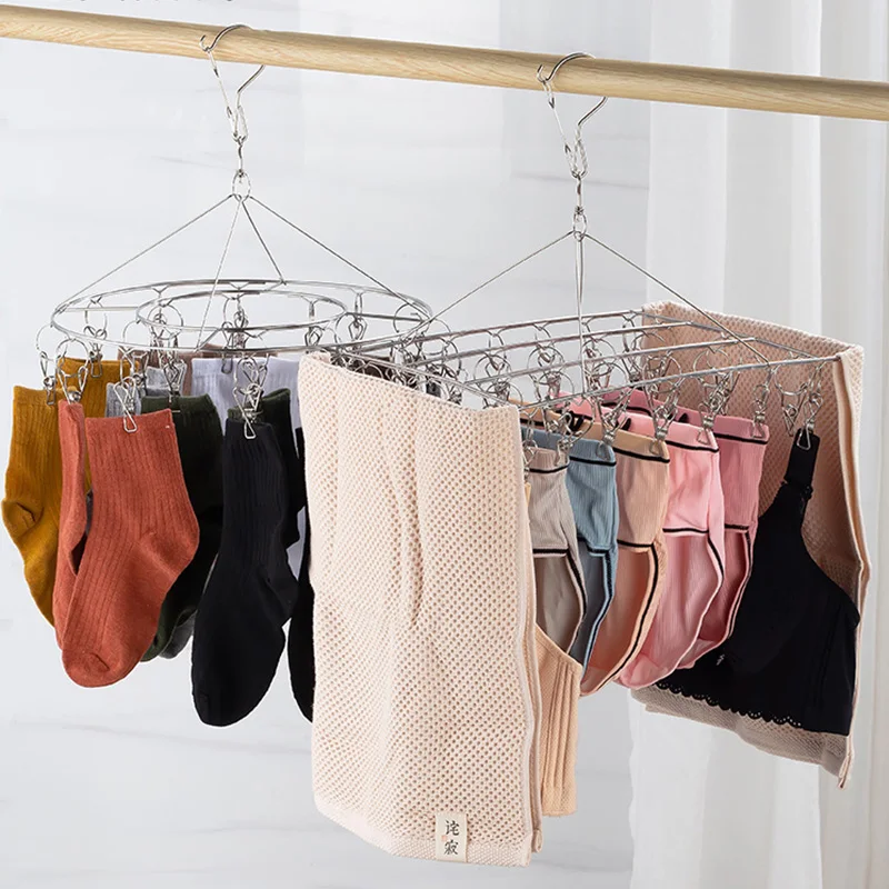 Laundry-Drying-Rack-Multiple-Clips-Clothes-Hangers-Collapsible-Metal ...