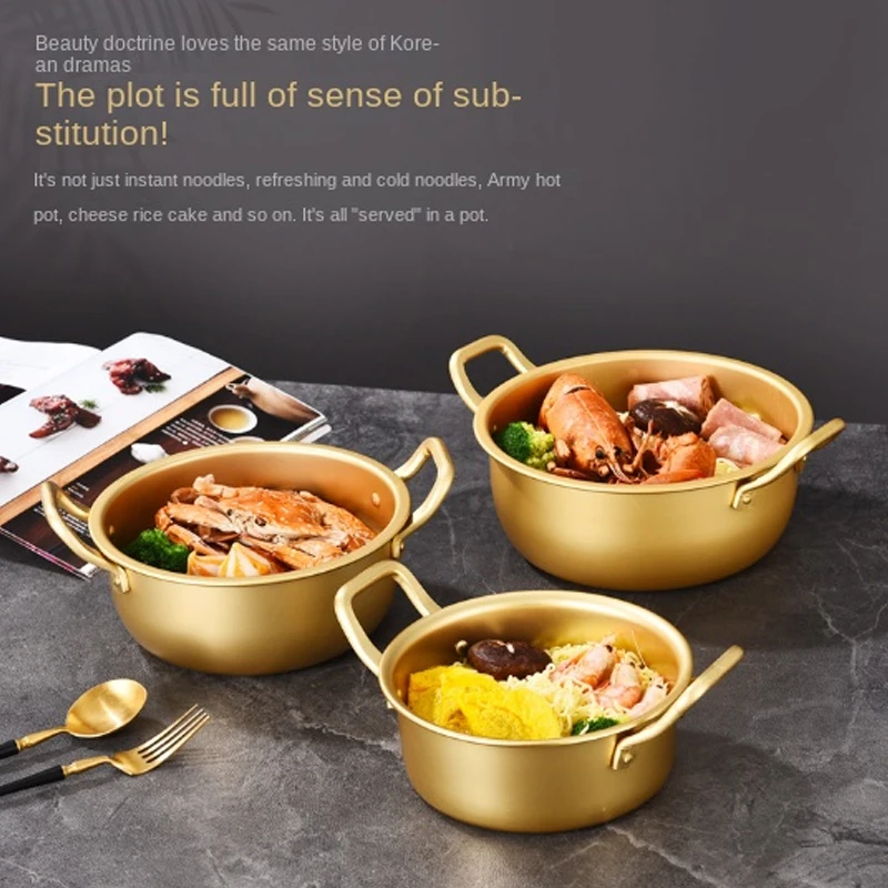 1-Pcs-Korean-Soup-Pot-Single-Gold-Troops-Small-Hot-Pot-Double-Handle ...