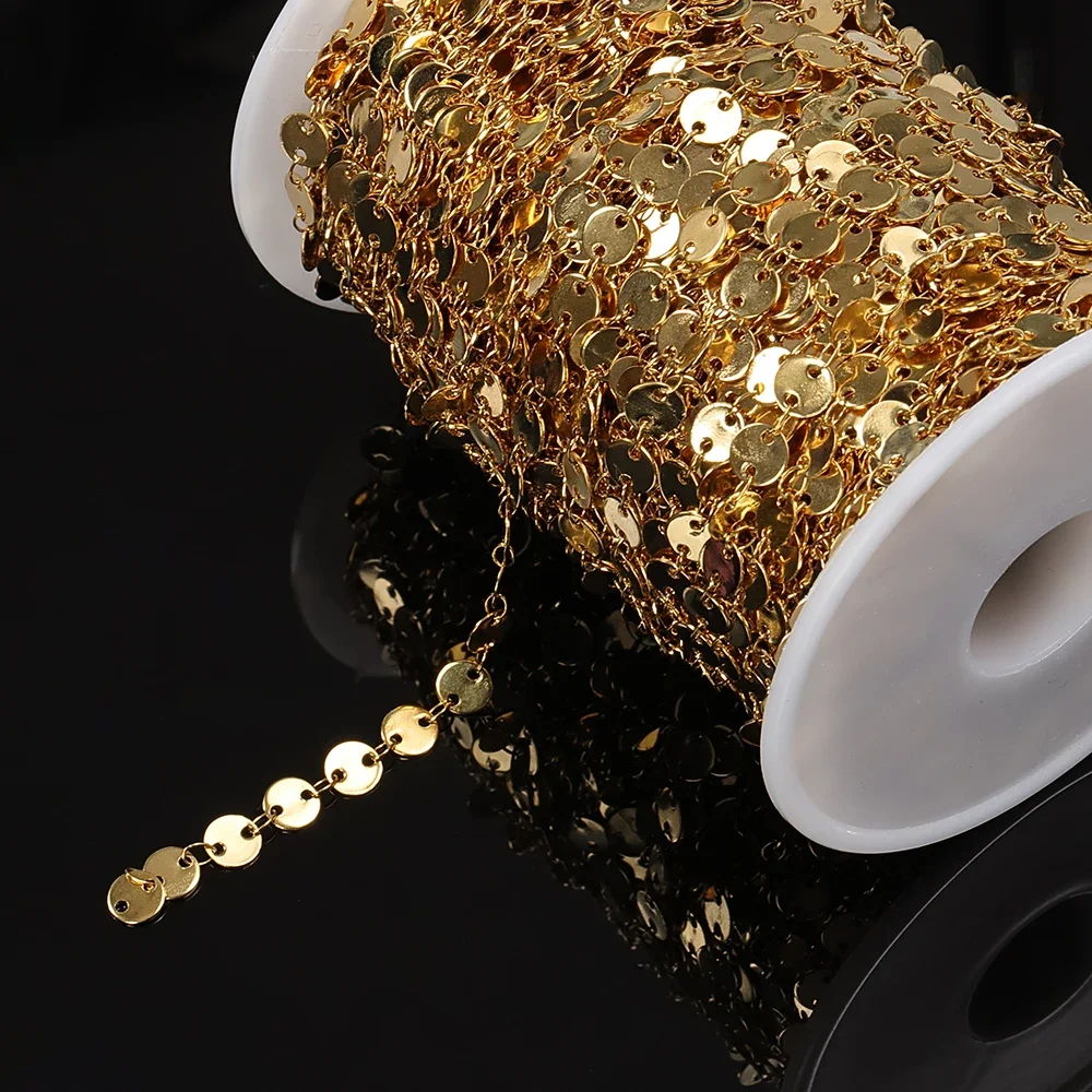 1Meter Stainless Steel Gold Round Disc Chains Bulk Sequins Chain For ...