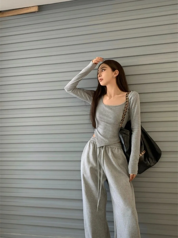 High Waist Drawstring Sagging Casual Sports Pants Womens Autumn Floor