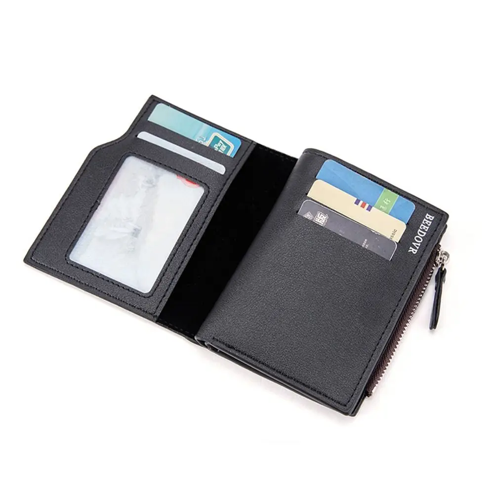 Men-Short-Wallet-Card-Holder-PU-Leather-Bifold-Multi-purpose-Zippered ...