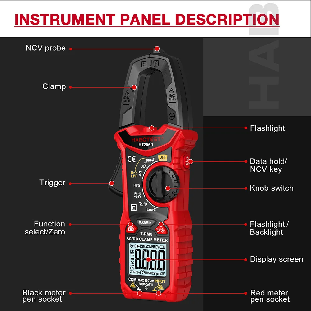 HABOTEST HT206A/ HT206B/ HT206D Digital Clamp Meter