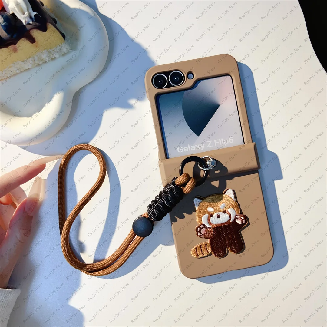 Cute Korean Solid Color Brown Raccoon Portable Rope Phone Case for ...