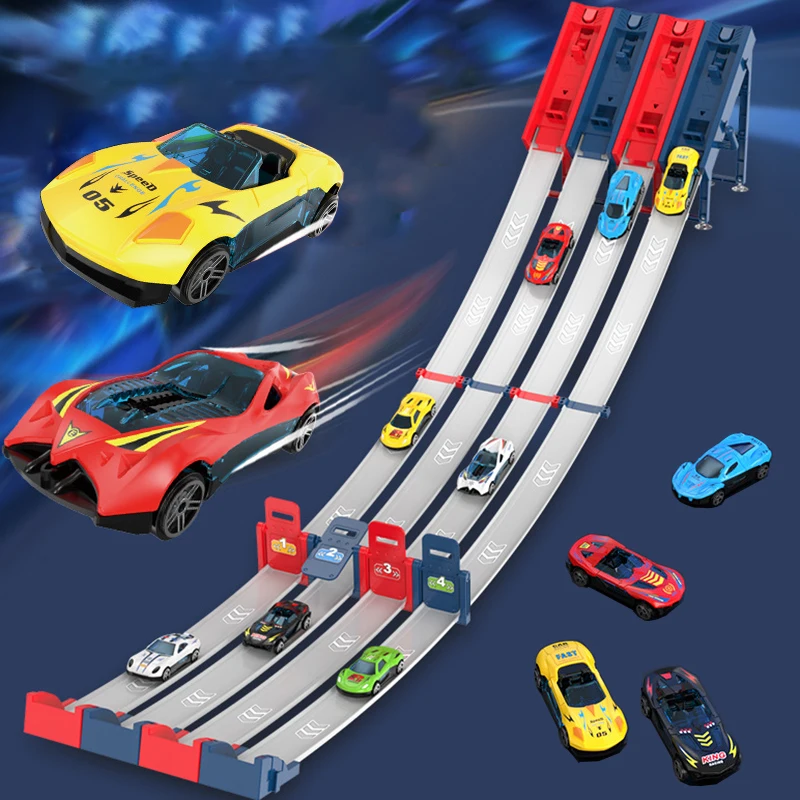 Kid-Track-Car-Racing-Set-Toy-DIY-Assembled-Track-Kits-Catapult-Rail-Car ...