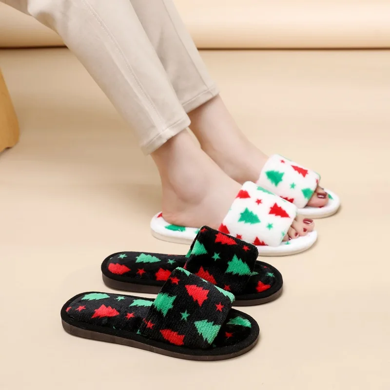 Simple-Christmas-Tree-Slippers-Women-s-Home-2024-Autumn-Winter-New-Flat ...