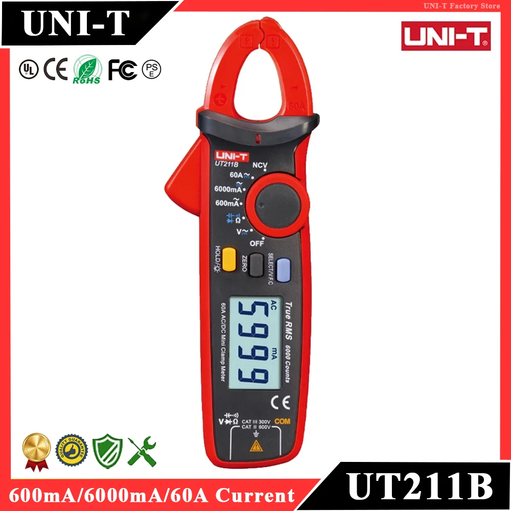 UNI-T-UT211B-Clamp-Meter-Digital-600mA-6000mA-60A-Milliampere-Current ...
