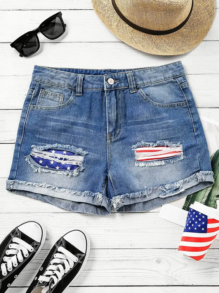 American Flag Pockets High Waisted Shorts