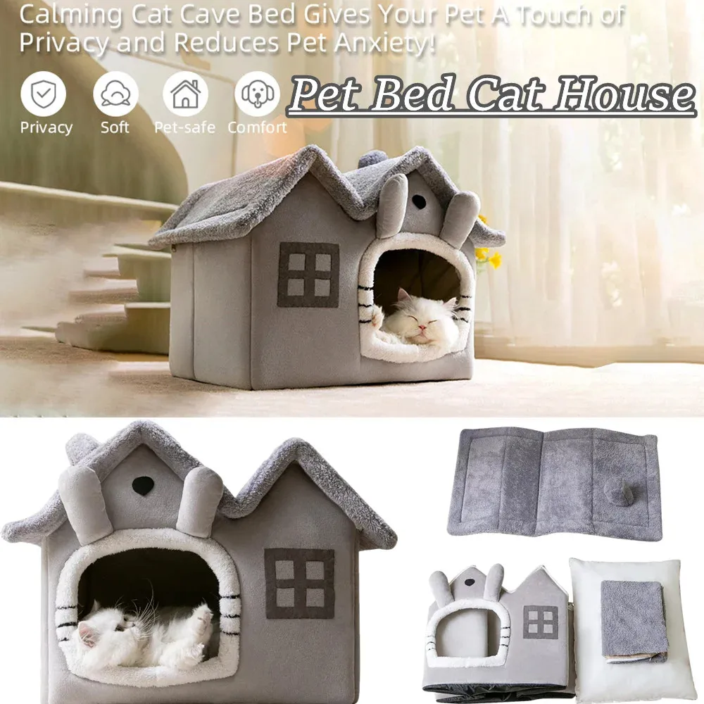 Double-Roof-Calming-Cozy-Soft-Pet-House-Nest-with-Removable-Plush ...