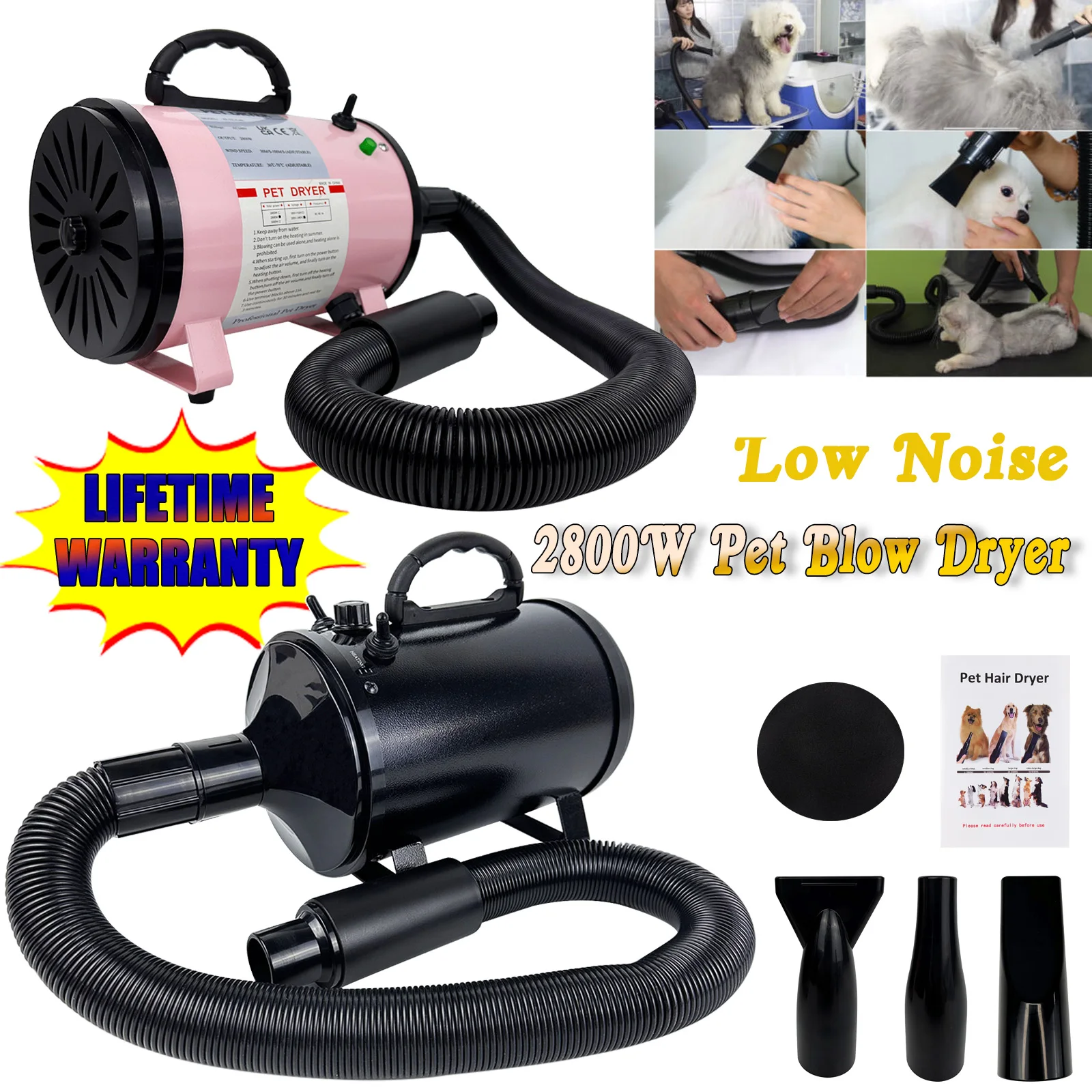 VickyHome Pet Dog Cat Grooming Hairdryers Professional 2800W Variable ...