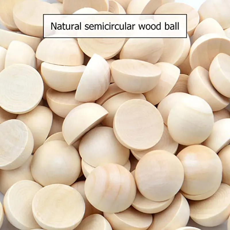 Half Wood Balls Bead Unfinished Natural Split Wood Beads Round Wood ...