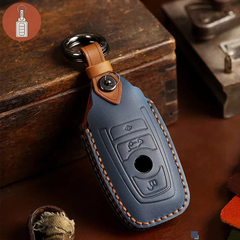 Leather-Car-Key-Case-Cover-Fob-Keychain-Accessories-for-BMW-Series-3 ...