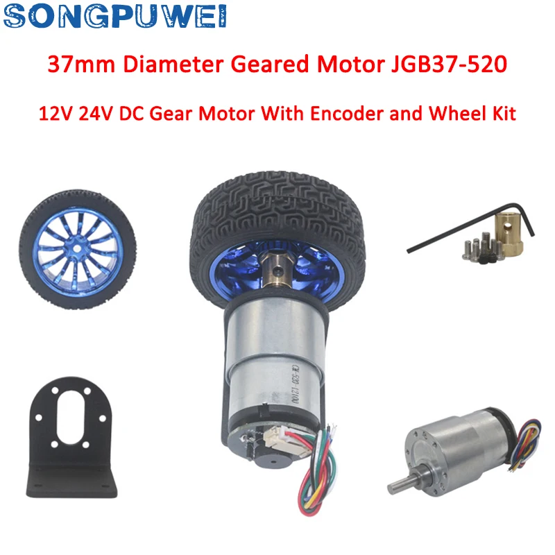 JGB37-520-DC-12V-24V-Gear-Motor-And-Encoder-Mounting-Bracket-Coupling ...