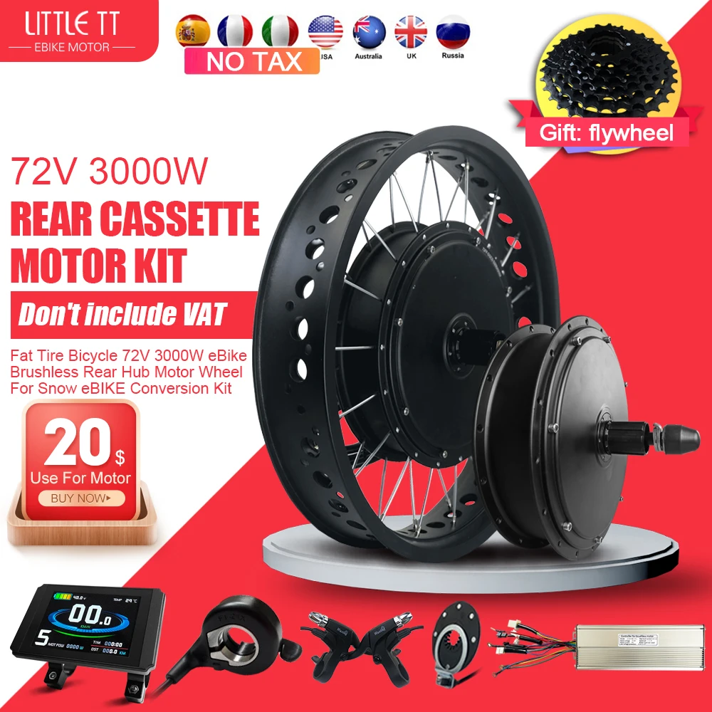 Electric Bicycle Fat Bike Kit 72V 3000W Rear Cassette Brushless Hub ...