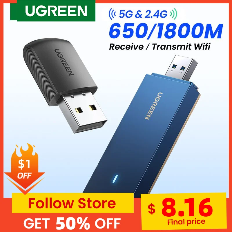 UGREEN WiFi 어댑터 AC650 AX1800 AC1300 WiFi6/WiFi5 5GHz 및 2.4GHz USB WiFi ...