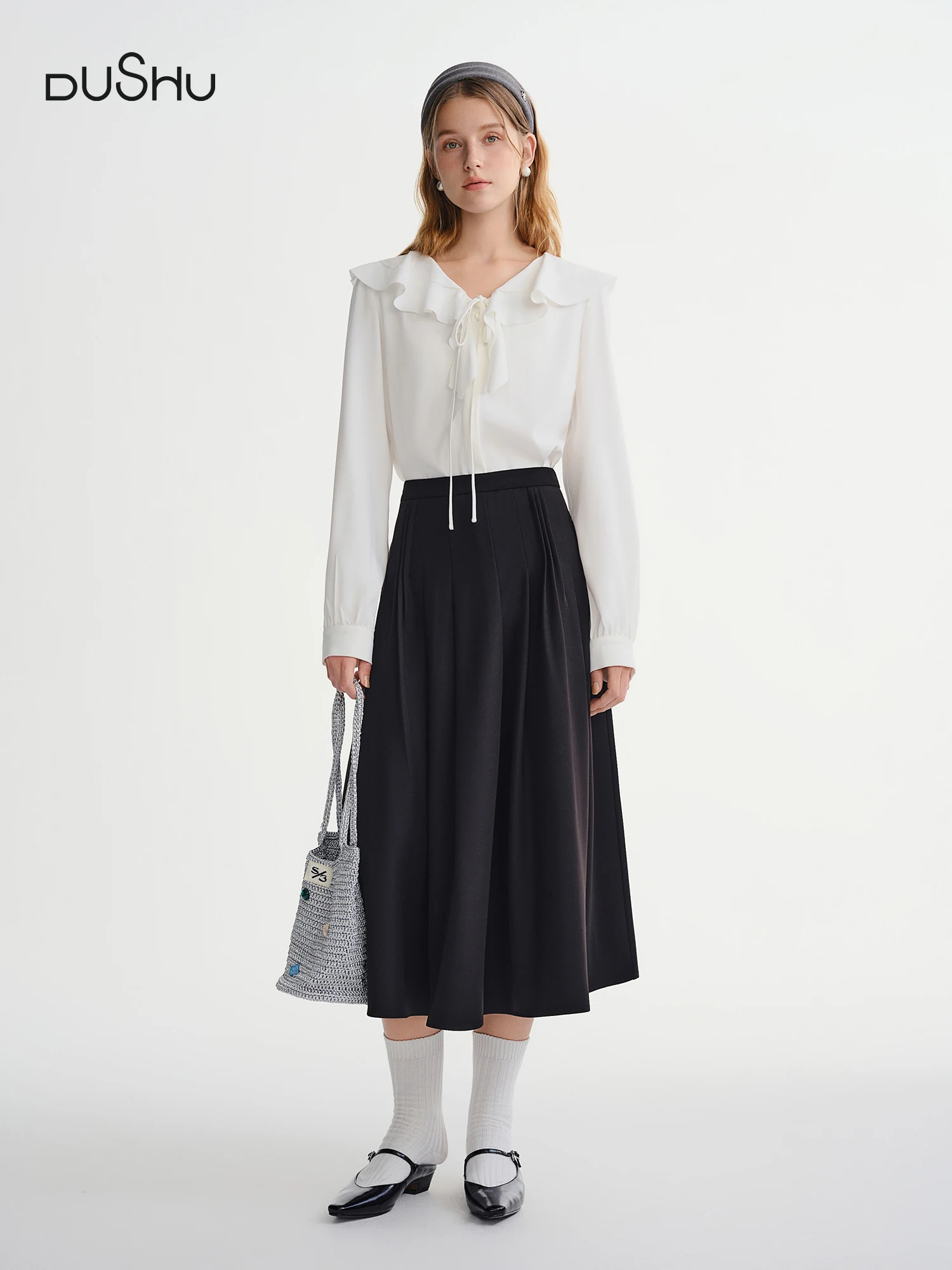DUSHU Plus-size Women High-waisted Pleated Skirt Classicism Collection ...