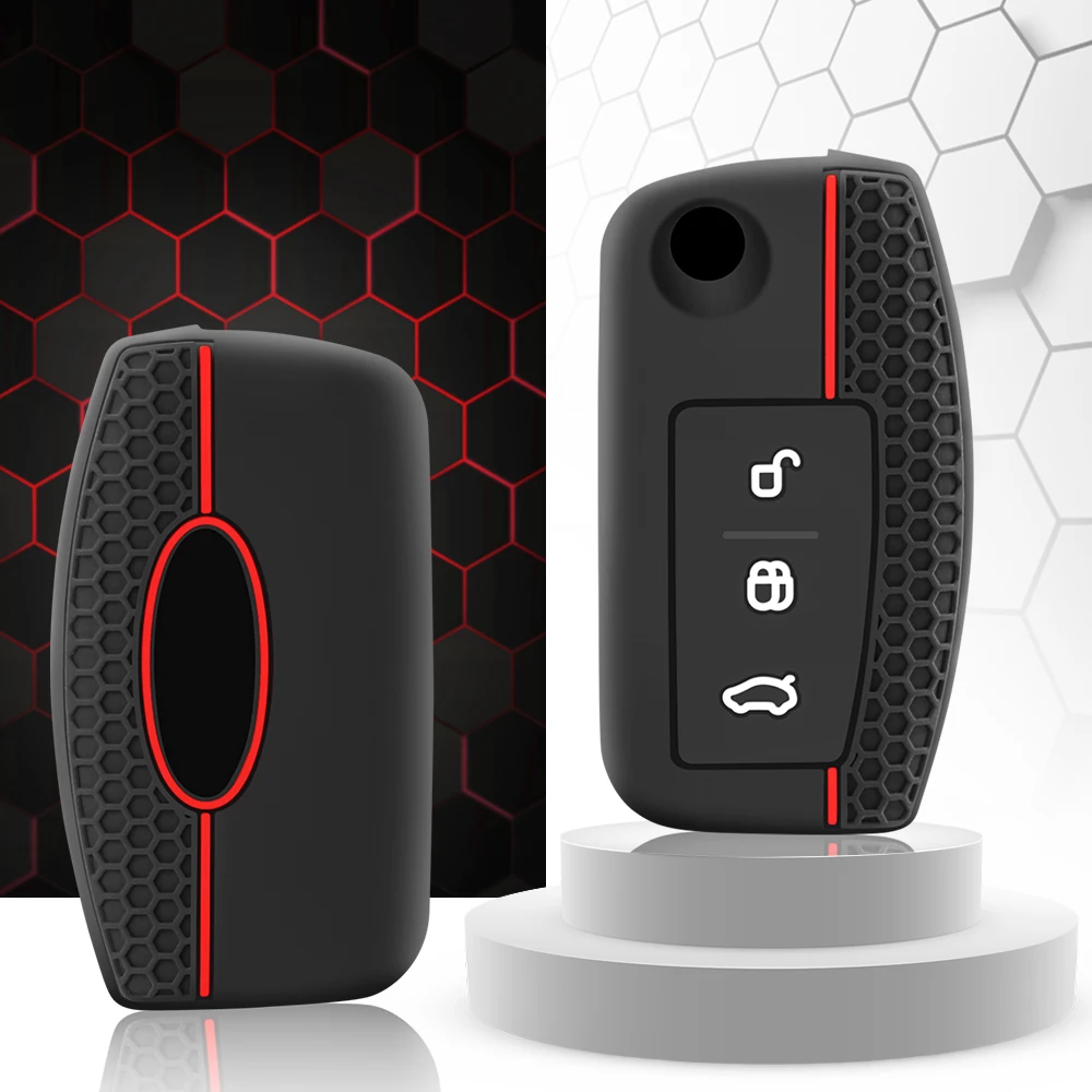 Silicone-Car-Flip-Key-Case-Cover-Shell-Fob-Keychain-For-Ford-Focus-2 ...