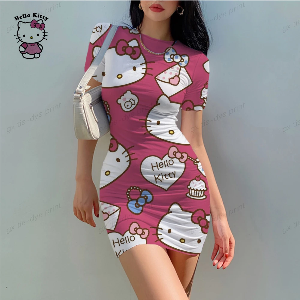 Summer-Hello-Kitty-print-Evening-Party-Dress-Women-Sexy-Short-Sleeve ...
